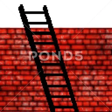 Pixel 8 bit drawn brick wall with a ladder leaning on it: Royalty Free ...