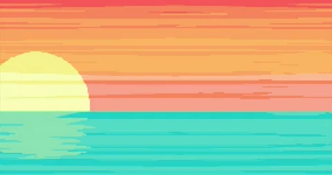 Pixel animation. Sun and sea, ocean pixe... | Stock Video | Pond5
