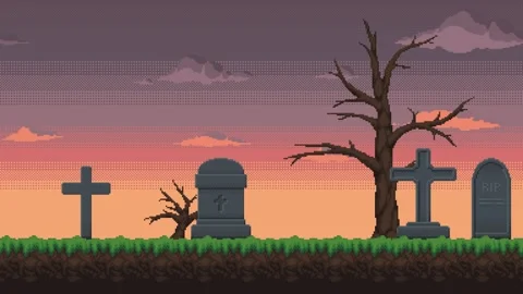 Pixel art animated graveyard landscape. ... | Stock Video | Pond5