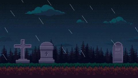 Pixel art animated graveyard landscape. ... | Stock Video | Pond5
