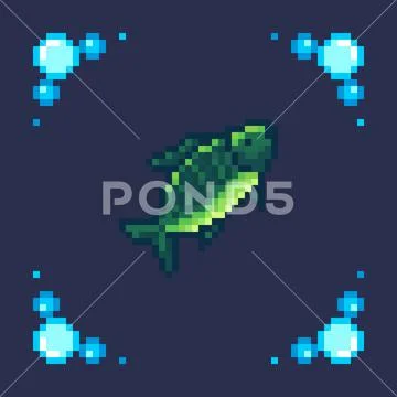 Pixel art game asset icon of a fish. Sprite for a 2d retro game ...