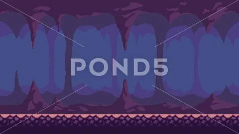 Pixel art game background, underground cave with stalactites and ...