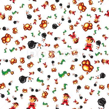 Pixel Art Game Characters Effects Seamless Pattern: Graphic #108372365