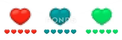 Pixel art heart set isolated on white. vector red, blue and green heart ...