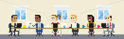 Pixel Art Image Of Business Team Meeting In Boardroom: Royalty Free ...
