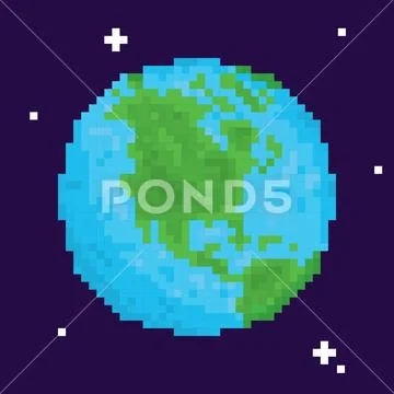 Pixel art retro arcade game planet earth vector illustration: Royalty ...