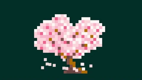 pixel art sakura tree blossom | Stock Video | Pond5