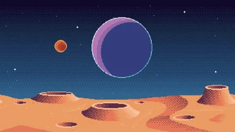 Pixel art space animation with satellite... | Stock Video | Pond5