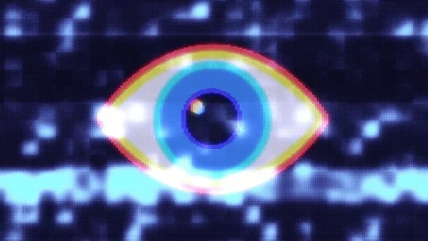 pixel eye symbol on glitch lcd led scree... | Stock Video | Pond5