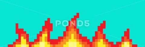 Pixel fire. Art 8 bit fire objects. Game icons set. Comic boom flame ...