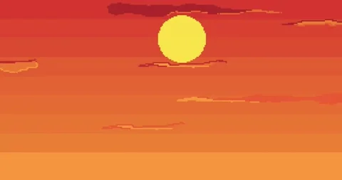Pixel game, sky, clouds, sun. Retro sci-... | Stock Video | Pond5