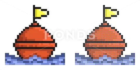 Pixel icon. Restrictive sea buoy on waves. Regulation and safety of ...