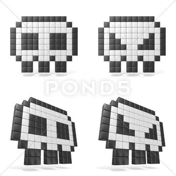 Pixelated 8bit skull icon. Front view. 3D: Royalty Free #68444426