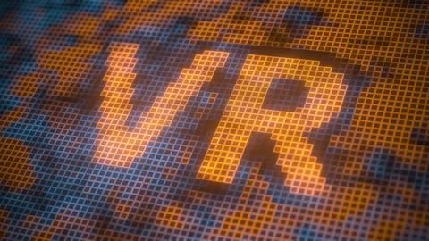 Pixels on the screen compose VR text. 3D... | Stock Video | Pond5