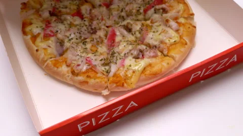 Pizza in a delivery box, ready to ship. | Stock Video | Pond5
