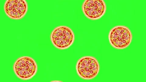 Pizza falling from the sky with green sc... | Stock Video | Pond5