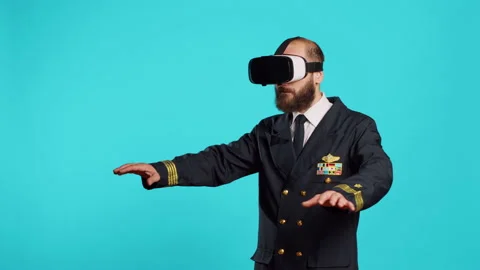 Plane captain using vr glasses interacti... | Stock Video | Pond5