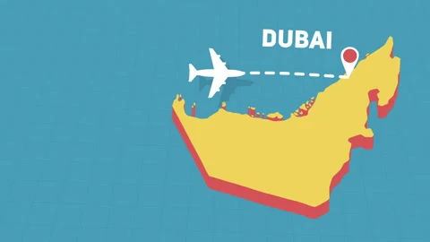 Plane fly to Dubai on map of United Arab... | Stock Video | Pond5