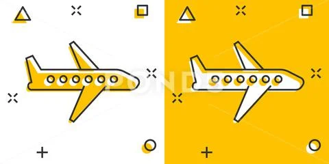 Plane icon in comic style. Airplane cartoon vector illustration on ...