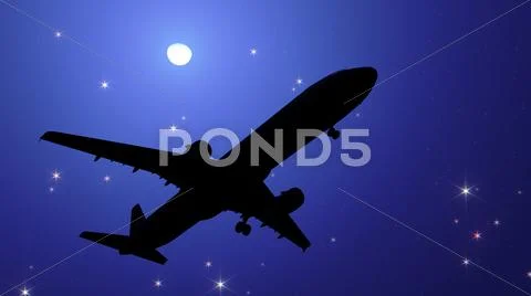 Plane in the night sky: Royalty Free Illustration #33964606