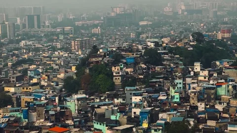 A plane window view of many slums area i... | Stock Video | Pond5