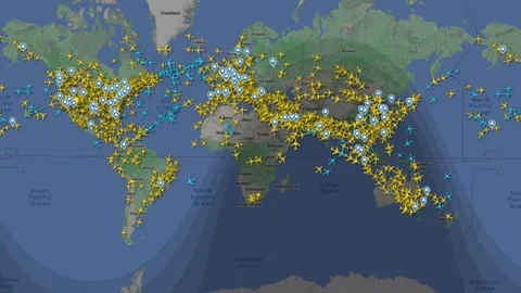 Planes over the World Maps in Real Time | Stock Video | Pond5