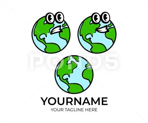 Planet earth with continents, planet earth cartoon character, logo ...
