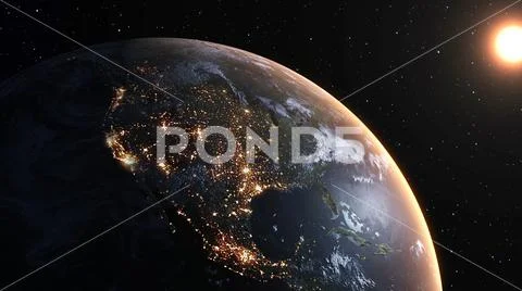 Planet earth with realistic geography surface and orbital 3D cloud ...