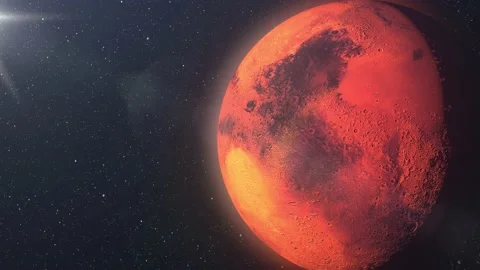 Planet Mars rotates with stars and sun f... | Stock Video | Pond5