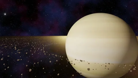 Planet Saturn with asteroid rings view f... | Stock Video | Pond5