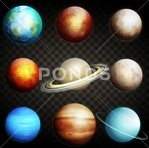 Planets of the solar system isolated on a transparent background ...