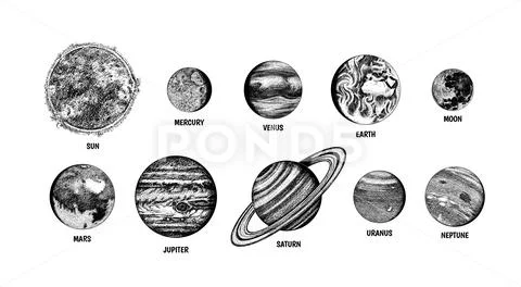 Planets in solar system. Moon and the sun, mercury and earth, mars and ...