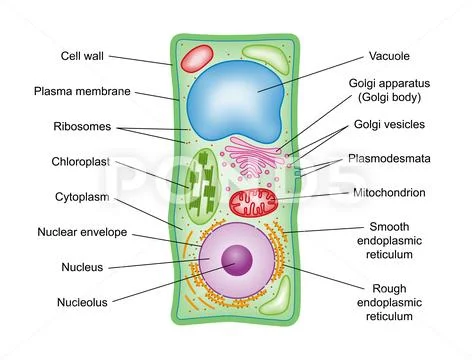 Plant cell structure, cross section, diagram of the components, with ...