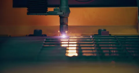 Plasma laser cutting metal sheet with sp... | Stock Video | Pond5