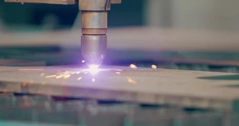 Plasma laser cutting metal sheet with sp... | Stock Video | Pond5