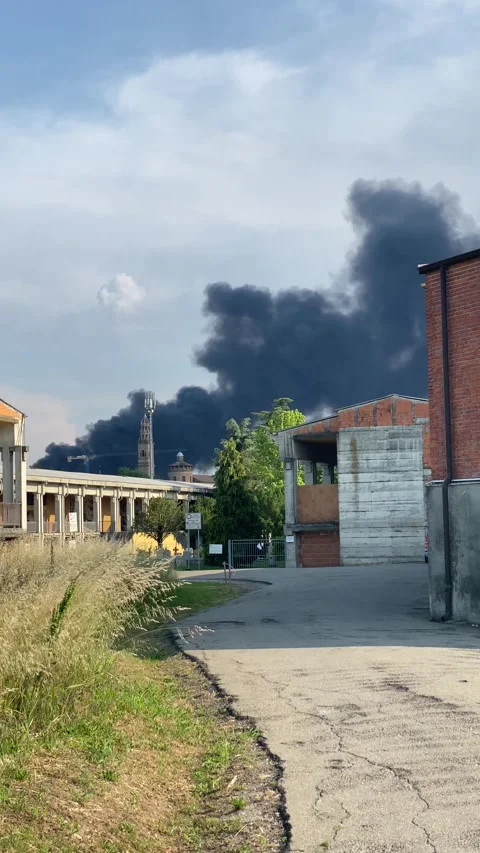plastic factory fire burning with black ... | Stock Video | Pond5