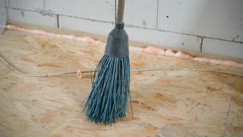 Plastic round broom of blue color at a c... | Stock Video | Pond5