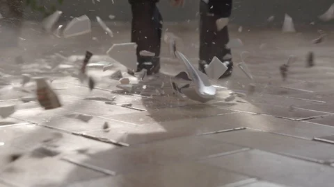 plate falling down and brake on the grou... | Stock Video | Pond5