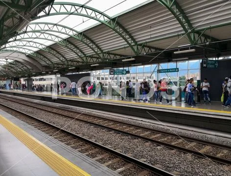 Platform of a station of the Medellin Metro, Colombia. Perspective view ...