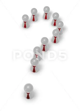 Play figures with tie making shape of question mark - 3d illustration ...