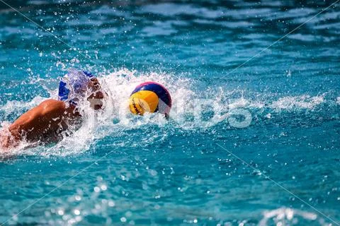 Photograph: The players of the two teams in action during the Greek ...