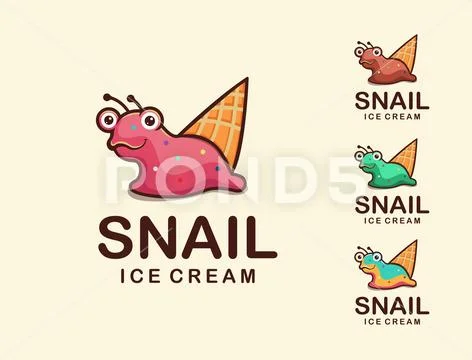 Playful snail ice cream cartoon logo vector on light background ...