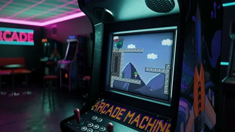 Playing 2D Retro Arcade To Sense Vintage... | Stock Video | Pond5