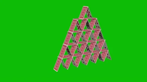 Playing Card Tower Falling Green Screen ... | Stock Video | Pond5