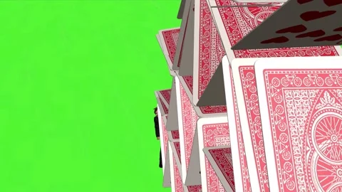 Playing Card Tower Falling Green Screen ... | Stock Video | Pond5