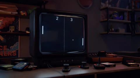 Playing nostalgic retro ping pong arcade... | Stock Video | Pond5