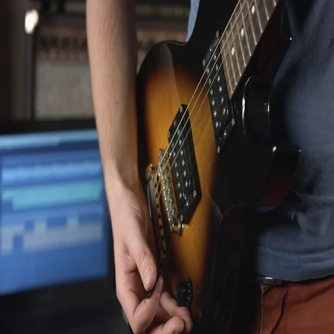 Playing rhythm on electric guitar | Stock Video | Pond5