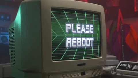 PLEASE REBOOT Text on a Vintage TV Scree... | Stock Video | Pond5
