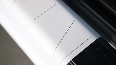 Plotter printin a blueprint, top view | Stock Video | Pond5