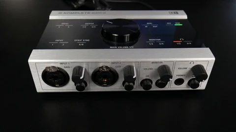 Plug In Quarter Inch Cable Into Audio In... | Stock Video | Pond5
